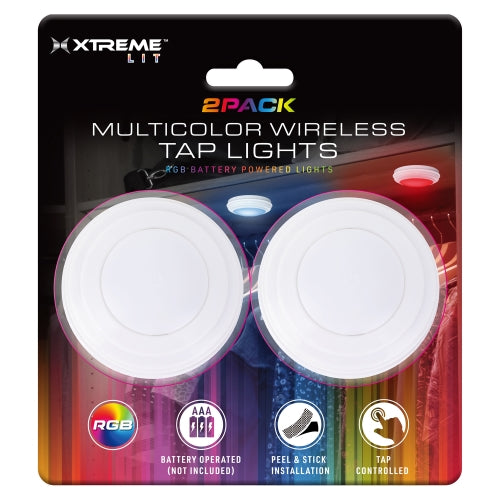 2-Pack RGB LED Puck Lights with Tap Control - Wireless, Dimmable, and